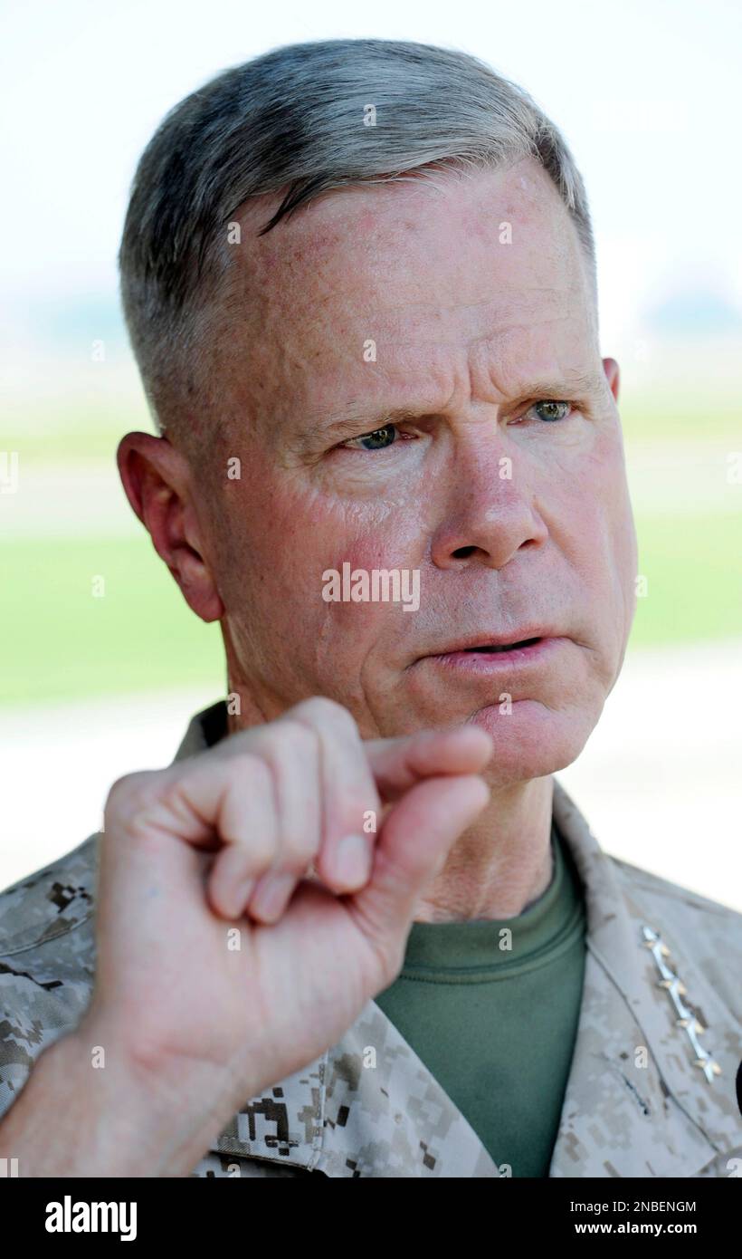 Marine Corps Commandant Gen. James Amos speaks with reporters about the ...