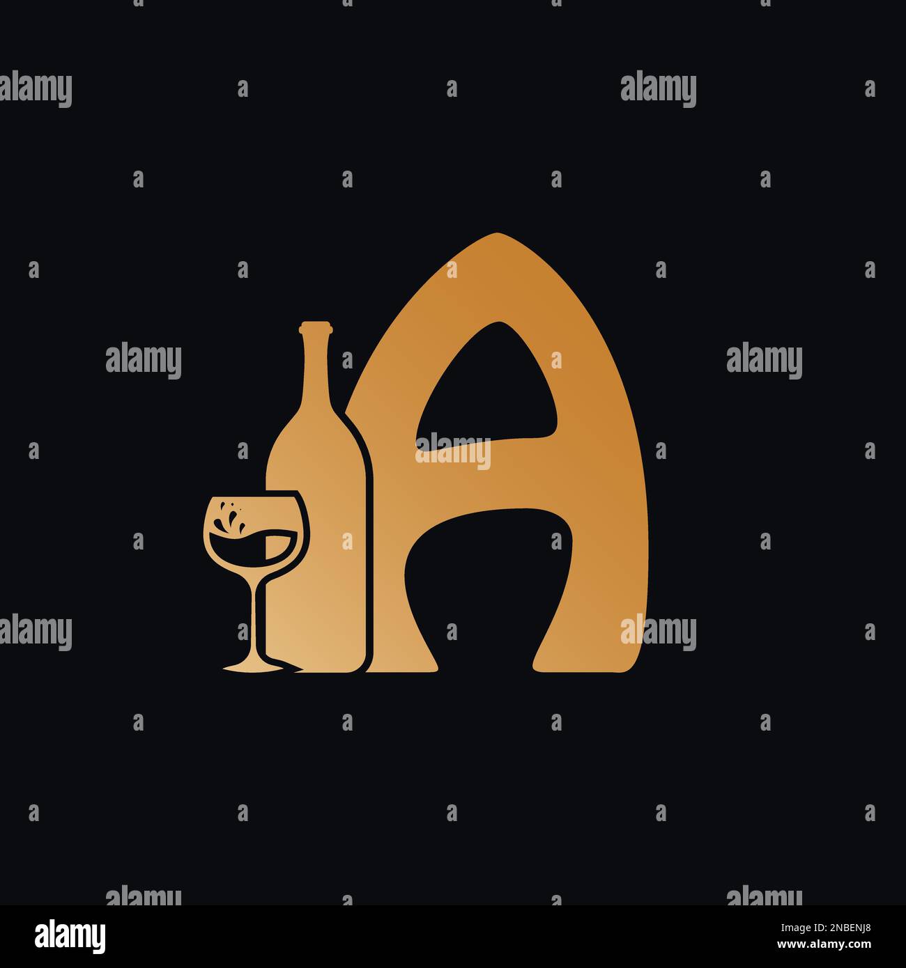 Letter A Logo With Wine Bottle Design Vector Illustration On Black ...