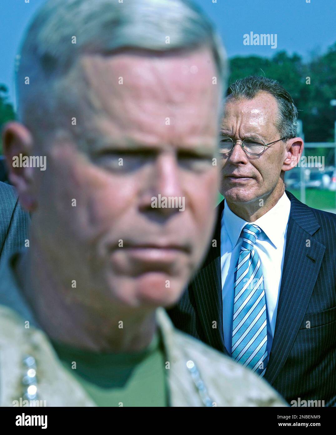 Lockheed Martin President and CEO Robert Stevens looks on at right as ...