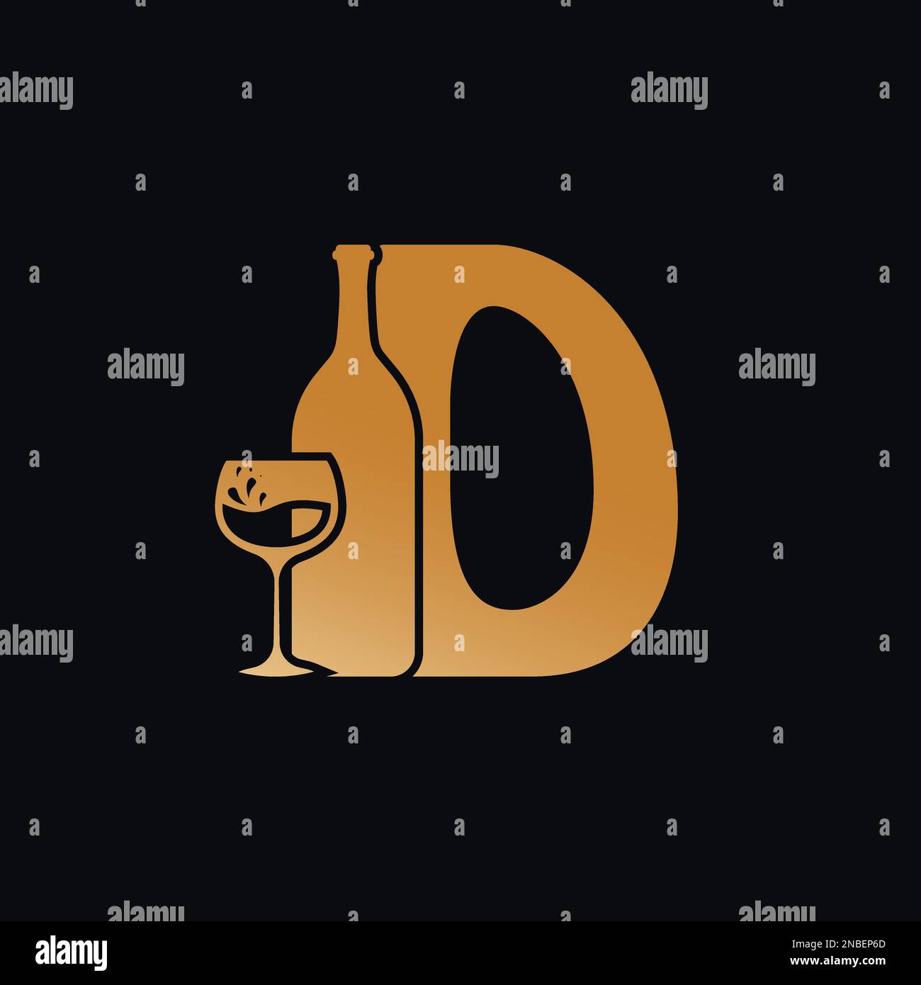 Letter D Logo With Wine Bottle Design Vector Illustration On Black ...