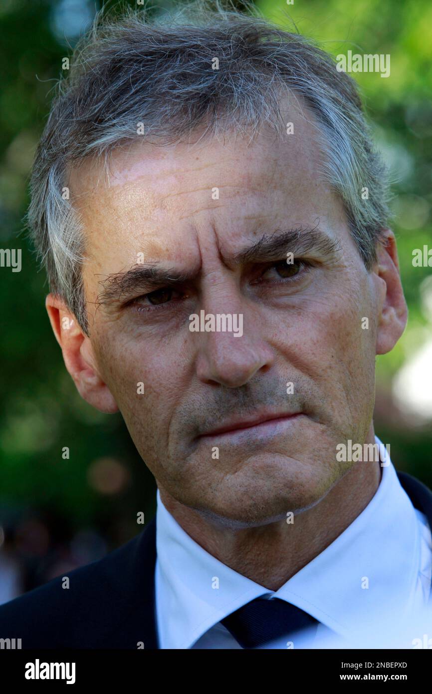 Norway's Foreign Minister Jonas Gahr Stoere talks to the media after ...
