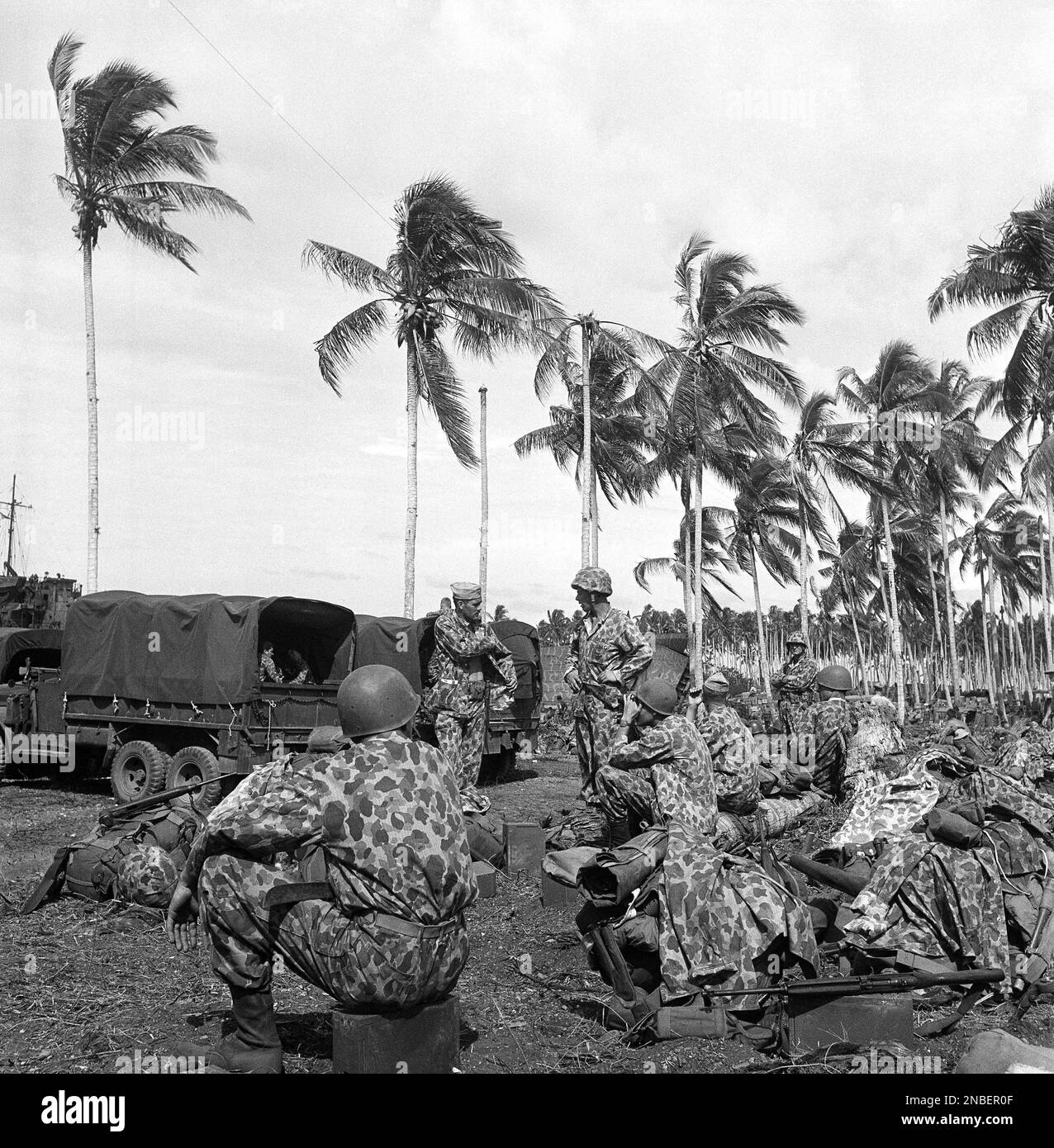 On the shores of Guadalcanal, United States Marines, members of a ...