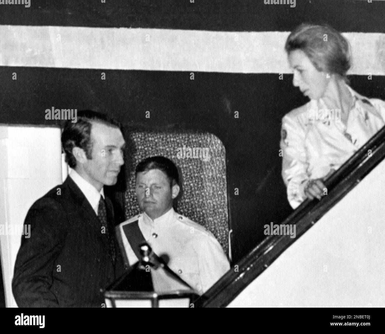 Britain's Princess Anne and her husband Captain Mark Phillips board the ...
