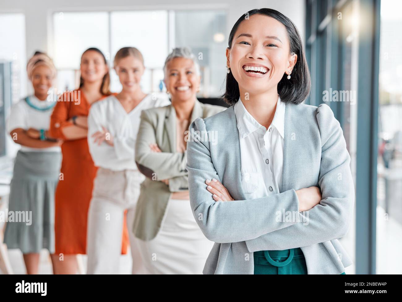 Asian woman, office team portrait and success of leadership, company ...
