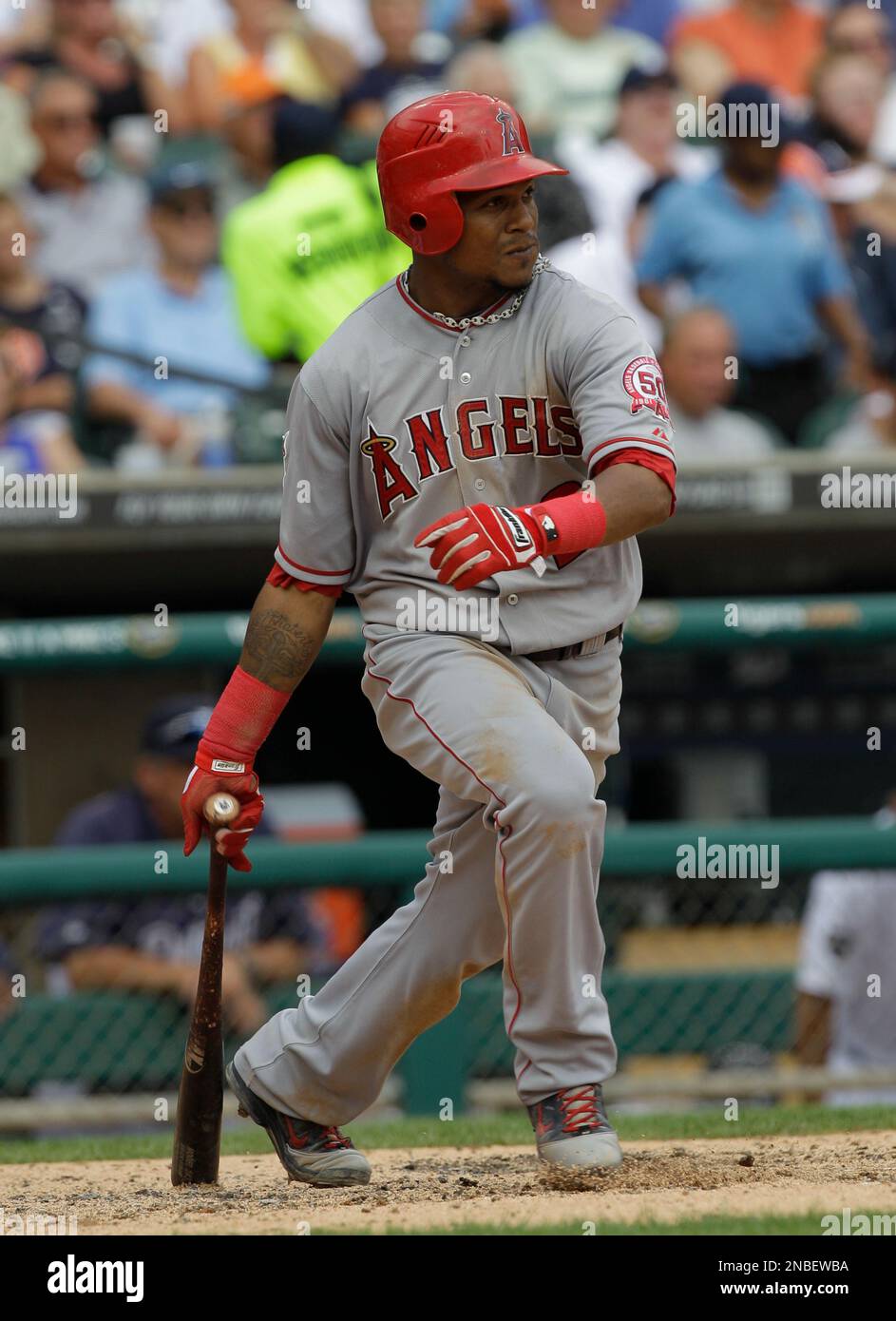 Los Angeles Angels Erick Aybar bats against the Detroit Tigers in the ...