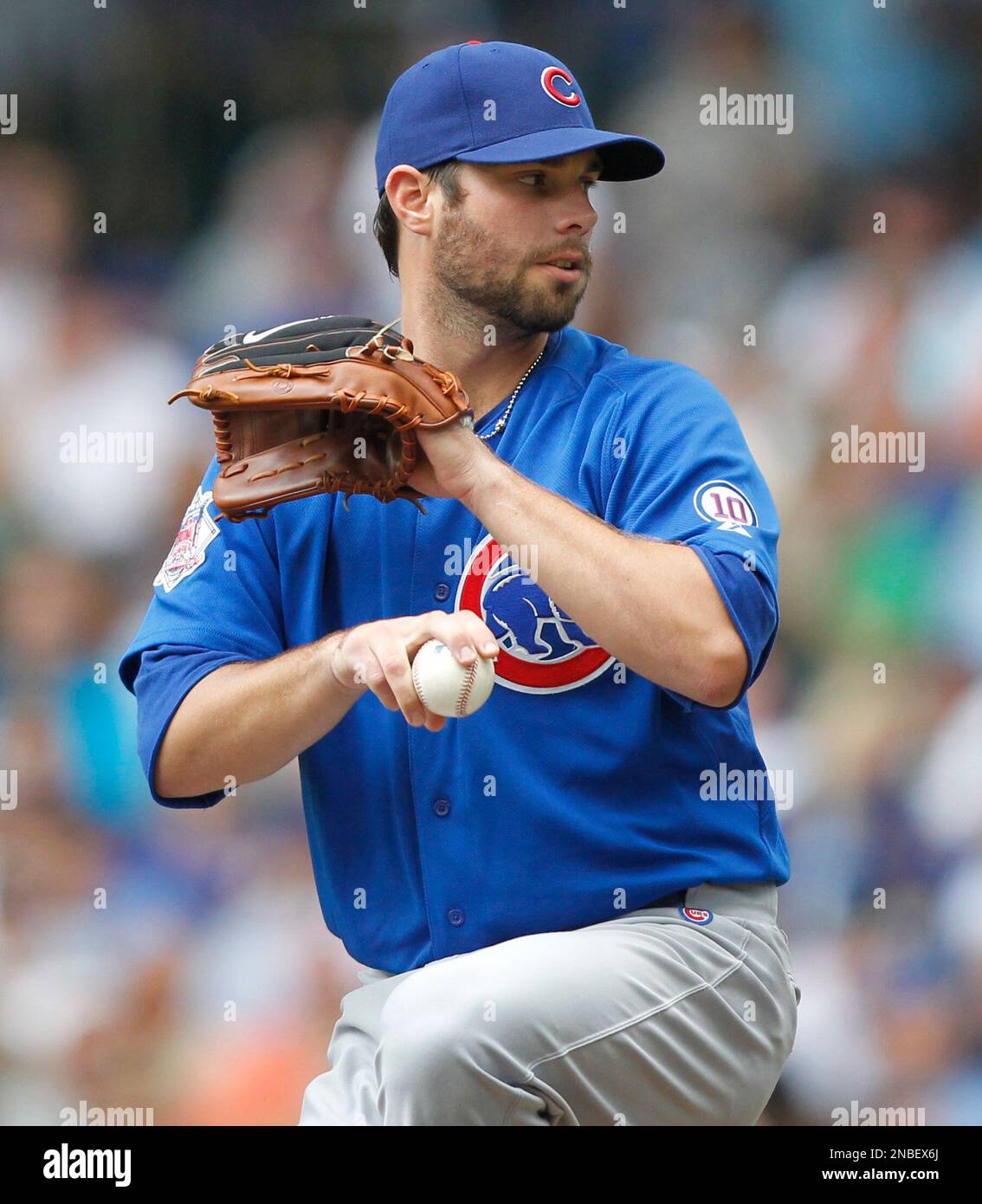 Chicago Cubs starting pitcher Randy Wells pitches to the Milwaukee ...