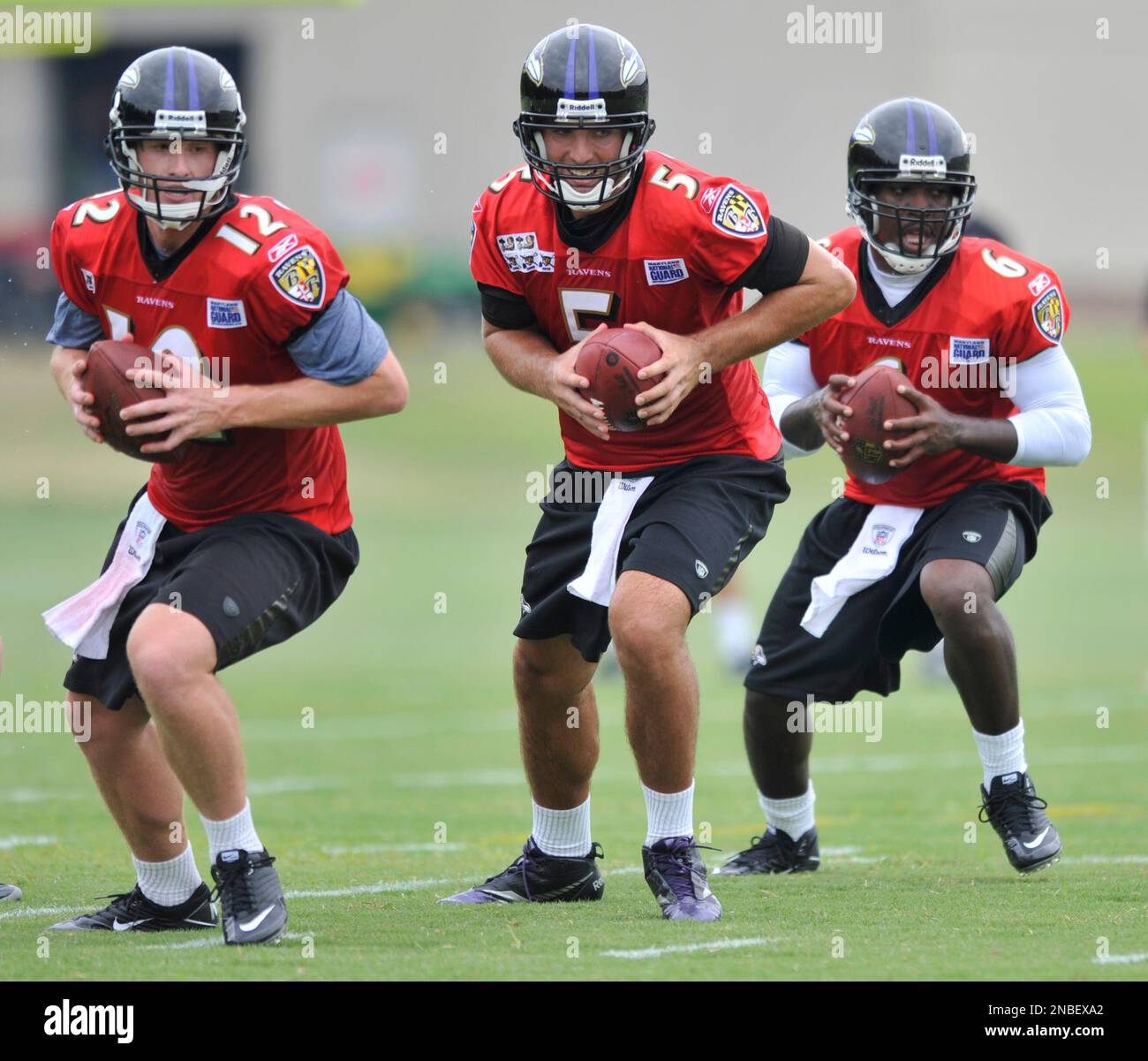 Baltimore Ravens quarterbacks, left to right, Hunter Cantwell, Joe ...