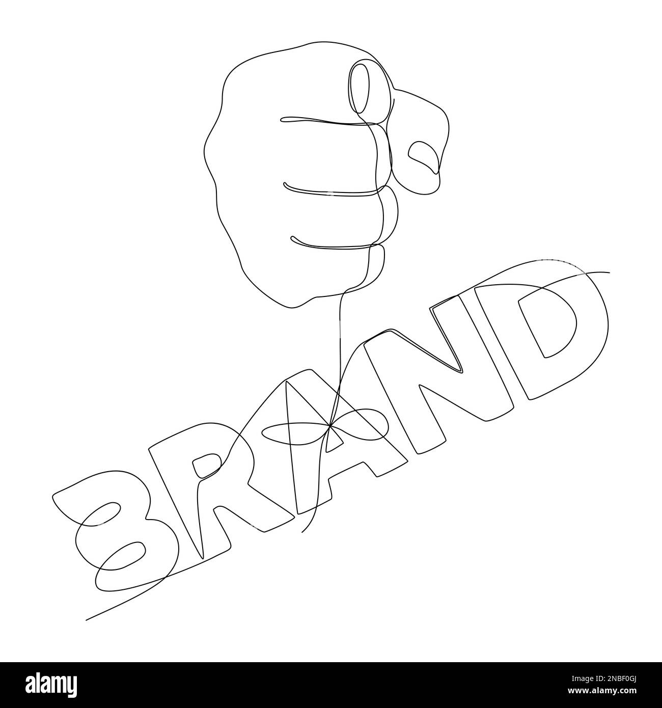One Continuous Line Of Hand Holding A String With Brand Word Thin Line Illustration Vector
