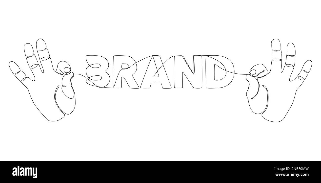 One Continuous Line Of Hand Holding A String With Brand Word Thin Line Illustration Vector
