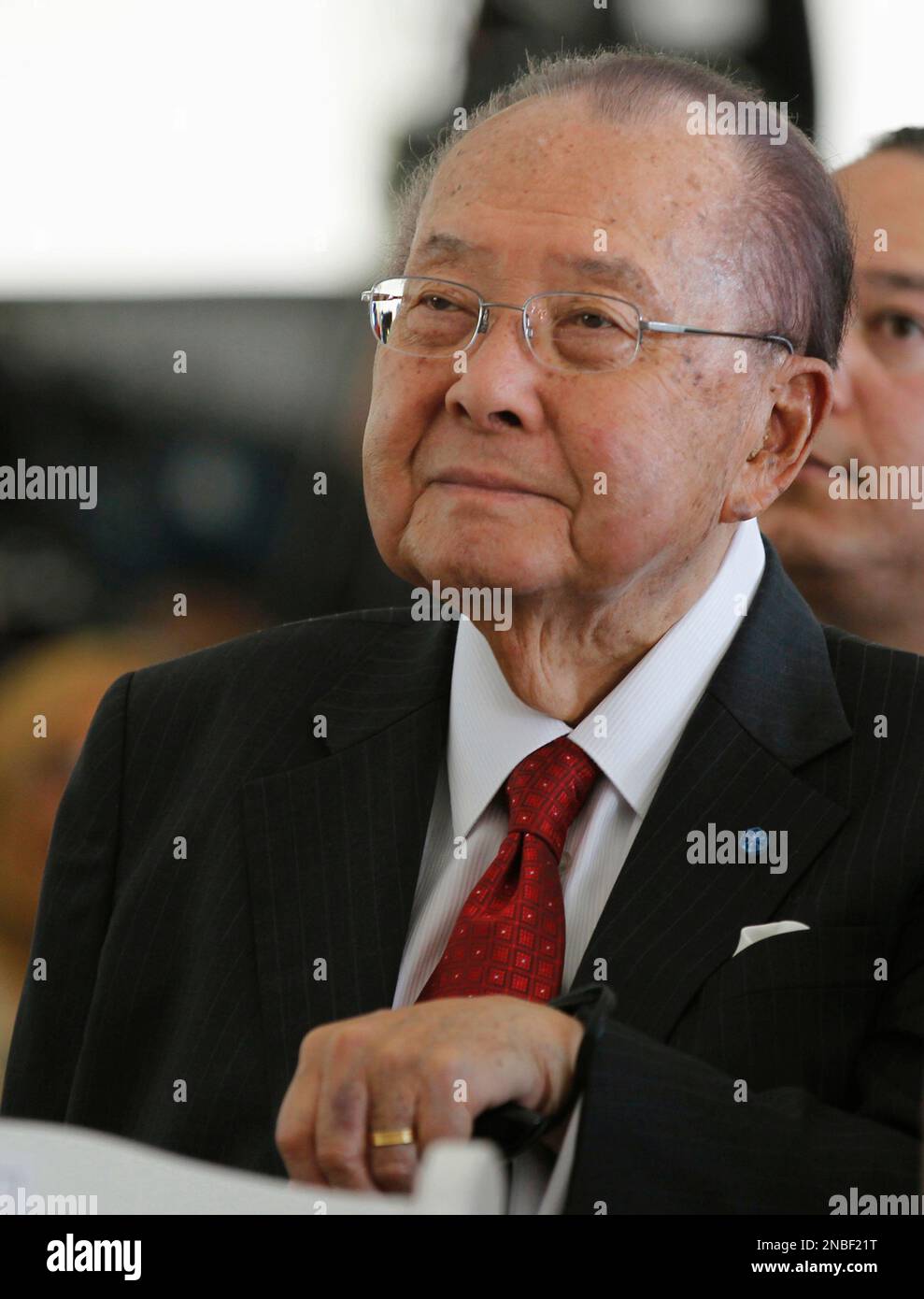 Sen. Daniel Inouye, D-Hawaii listens during a flag casing ceremony at ...