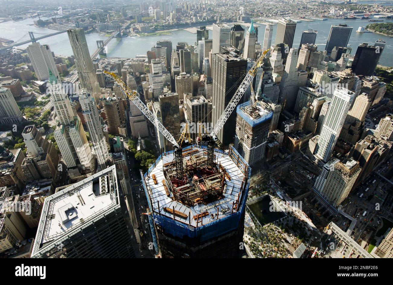Construction continues on One World Trade Center, in this aerial photo ...