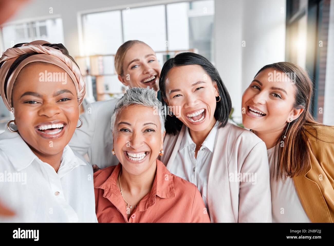 Creative business people, selfie and portrait smile for team profile ...