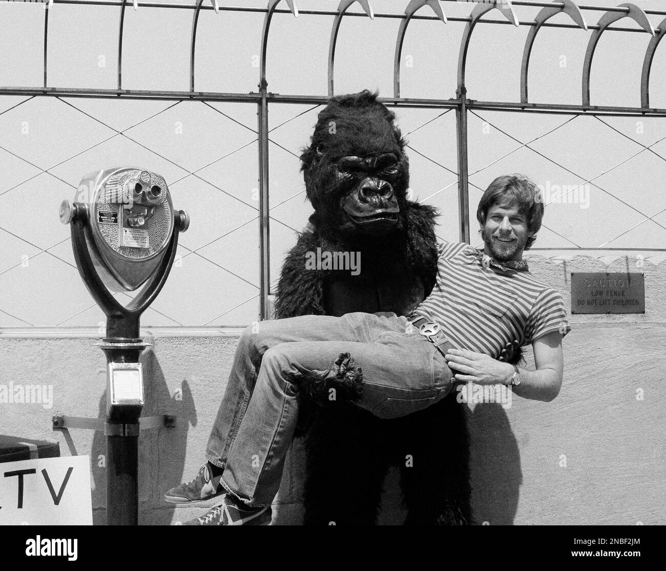 A guy in a gorilla suit holds George Willig atop the Empire State ...