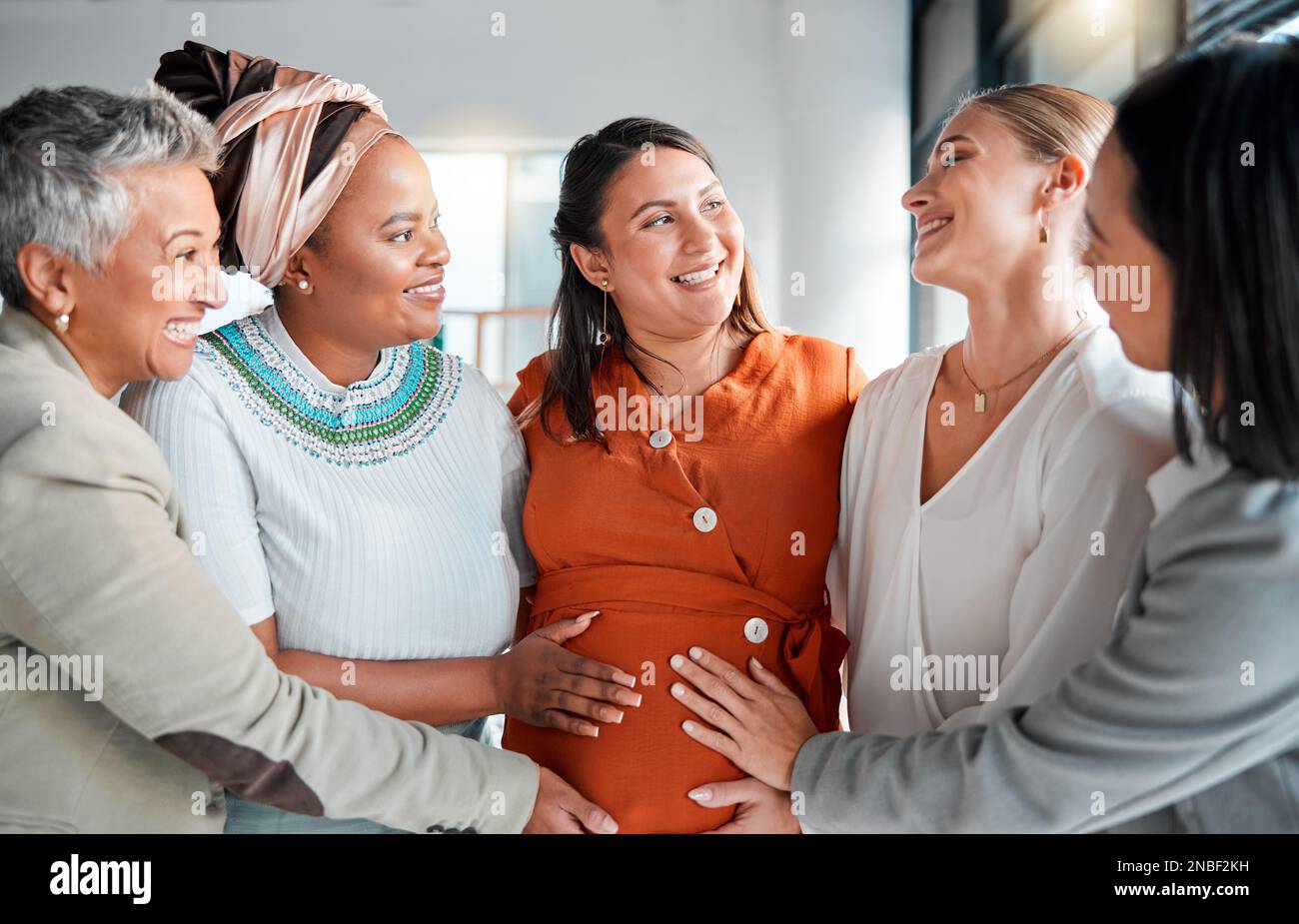 Pregnant, women touch stomach and support with smile, love and ...