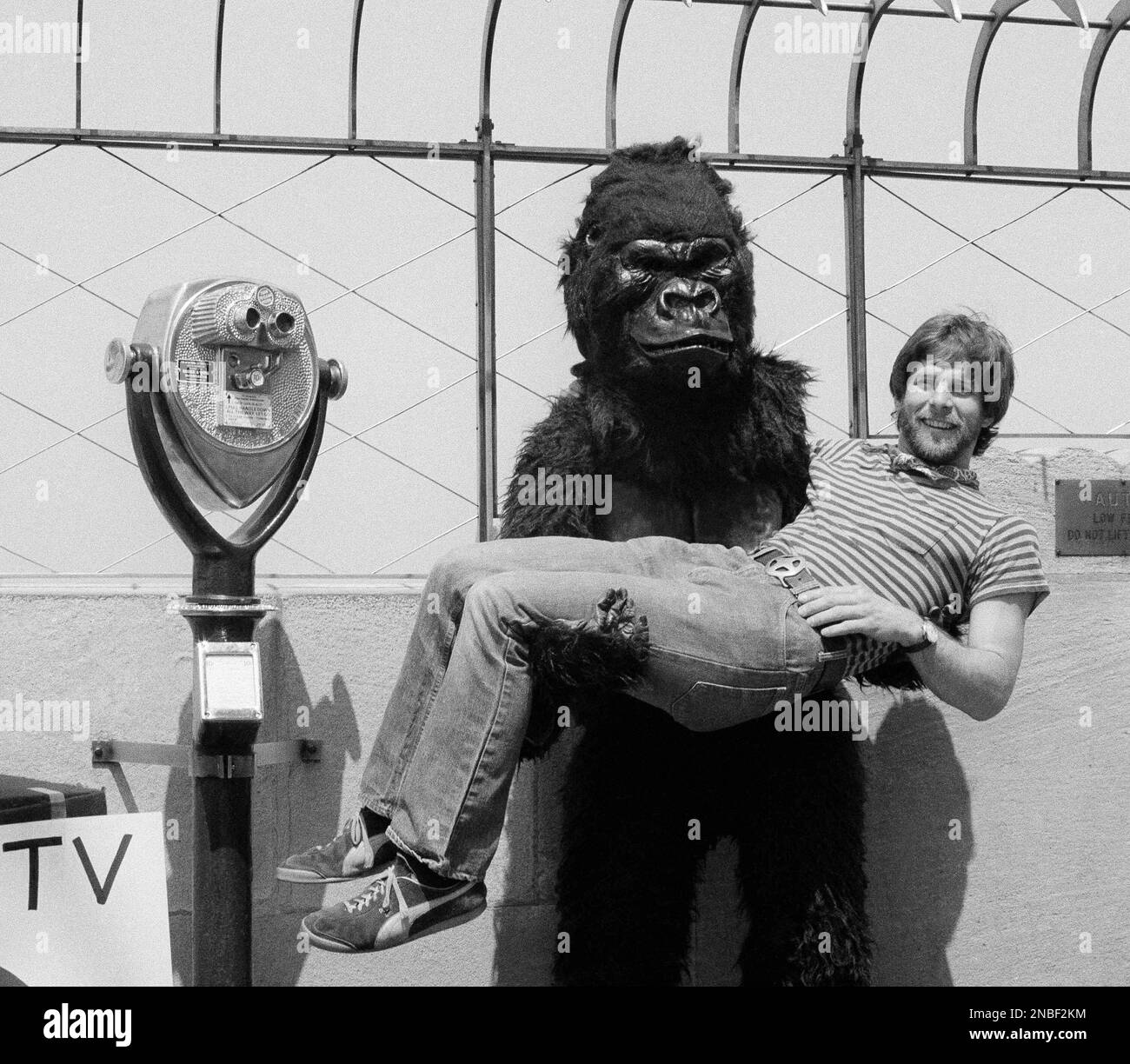 A guy in a gorilla suit holds George Willig atop the Empire State ...