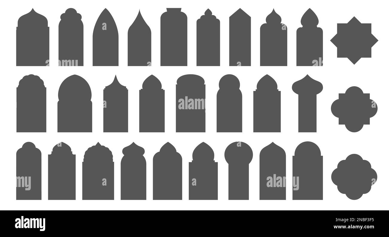 Islamic doors and arabian windows set. Mosque islamic frames. Muslim ...