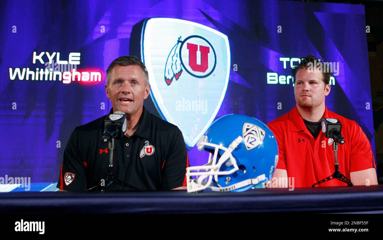 Utah head coach Kyle Whittingham, left, and offensive tackle Tony ...