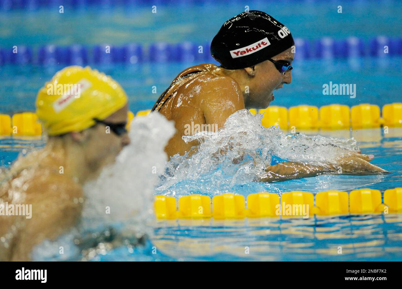 Rebecca Soni, right, of the U.S. leads Australia's Liesel Jones on the ...