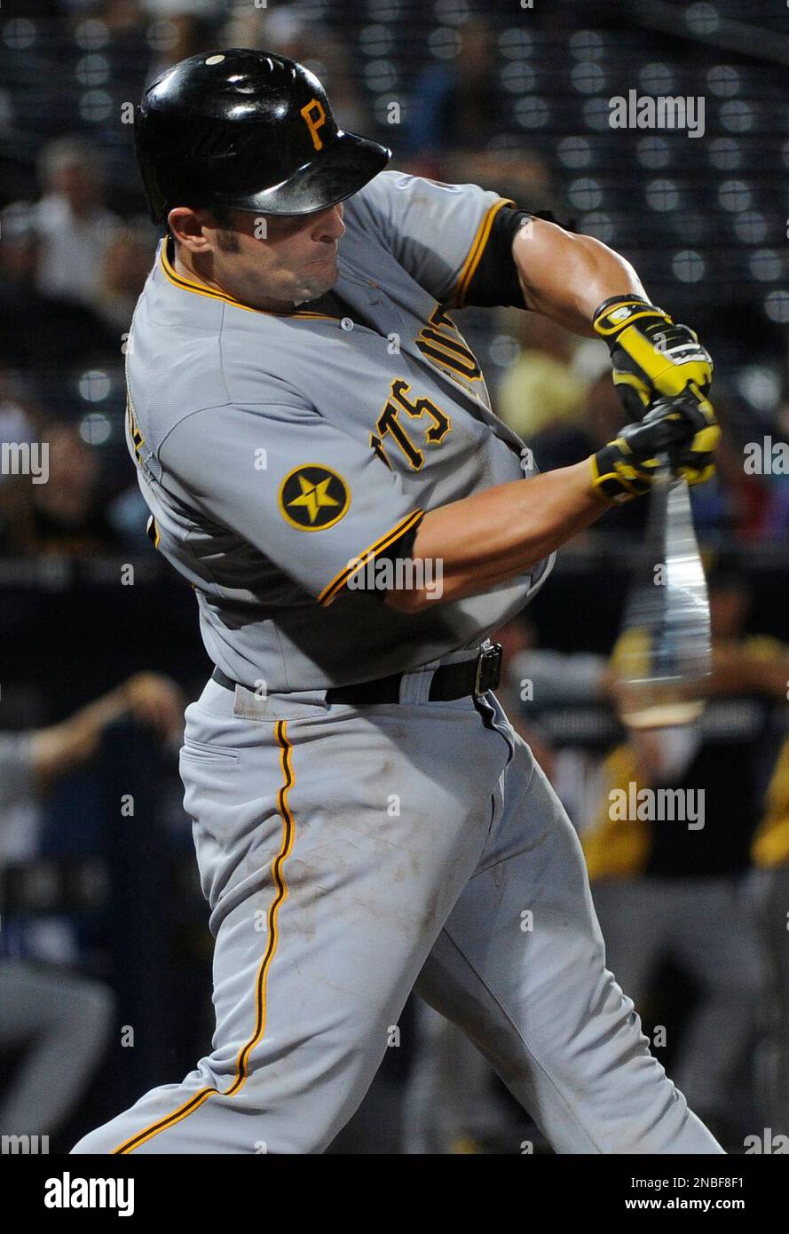 Pittsburgh Pirates' Michael McKenry hits against the Atlanta Braves ...