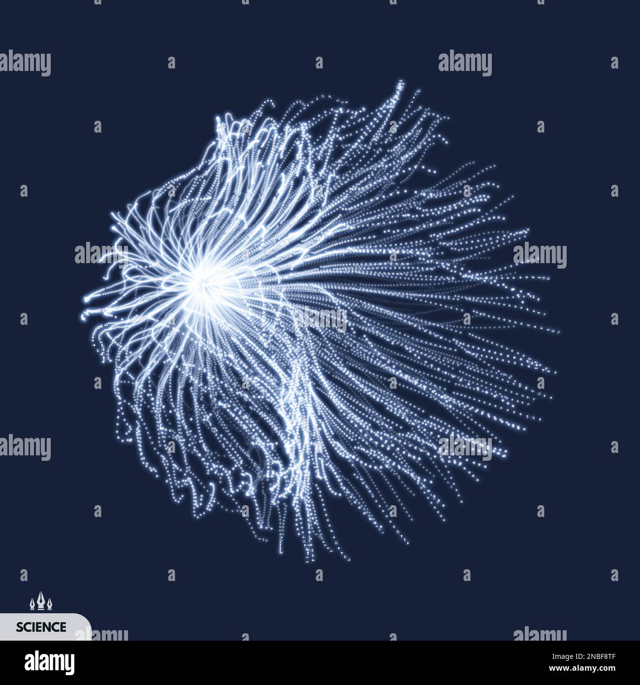 Array with dynamic particles. 3d futuristic technology style. Abstract background. Vector ...