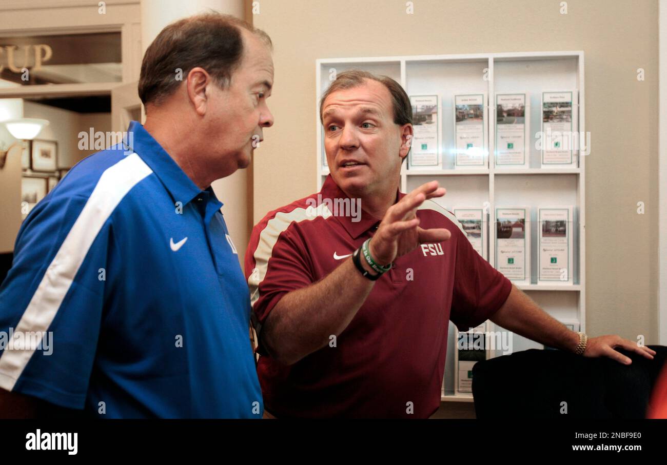 Duke coach David Cutcliffe, left, speaks with Florida State coach Jimbo ...