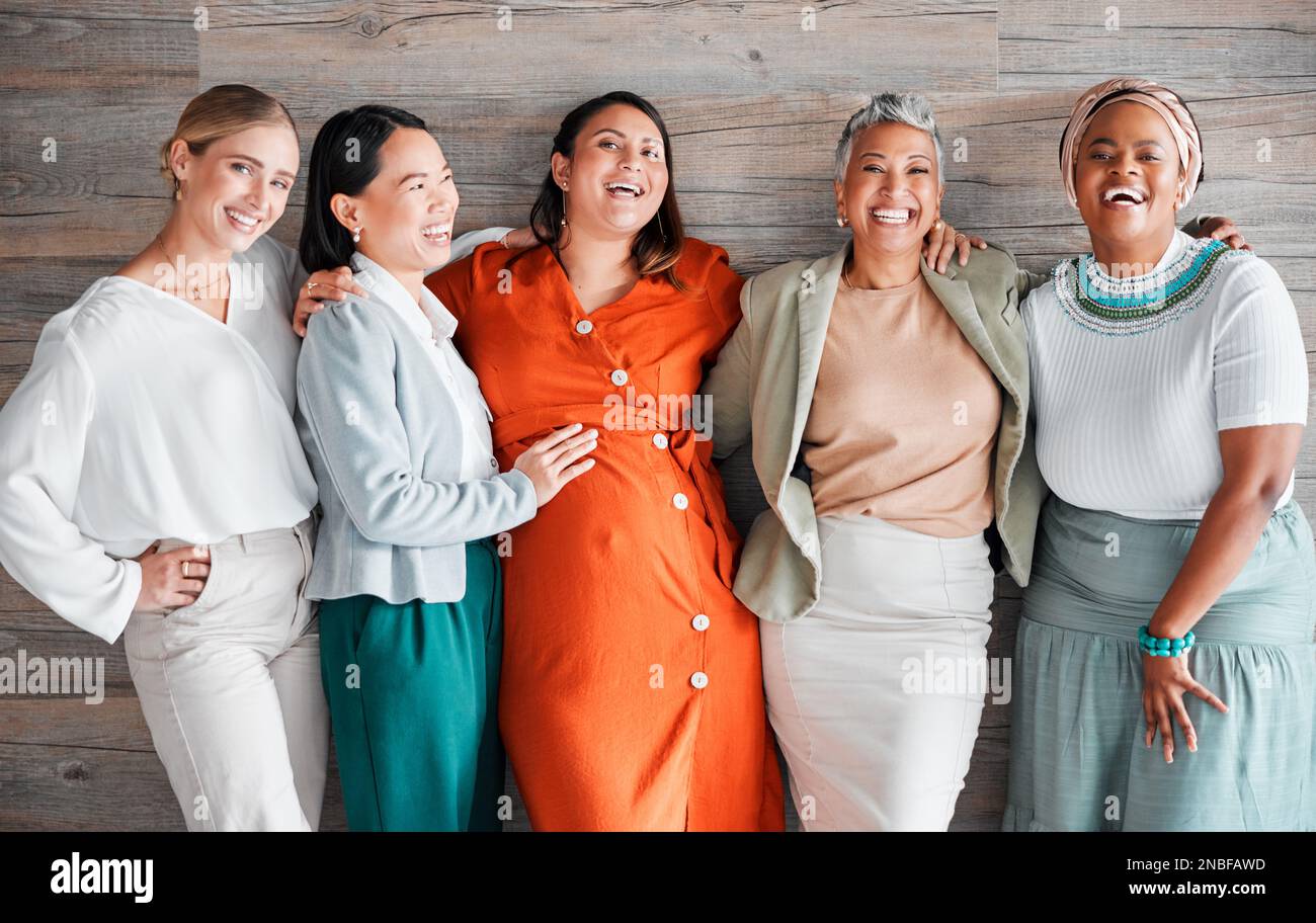 Happy, smile and portrait of a pregnant woman with her friends by a ...