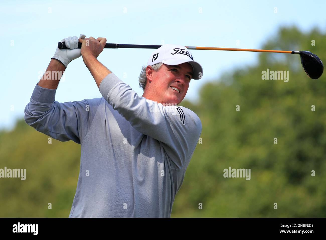 US's Russ Cochran tees off on the 2nd hole during the fourth round of ...