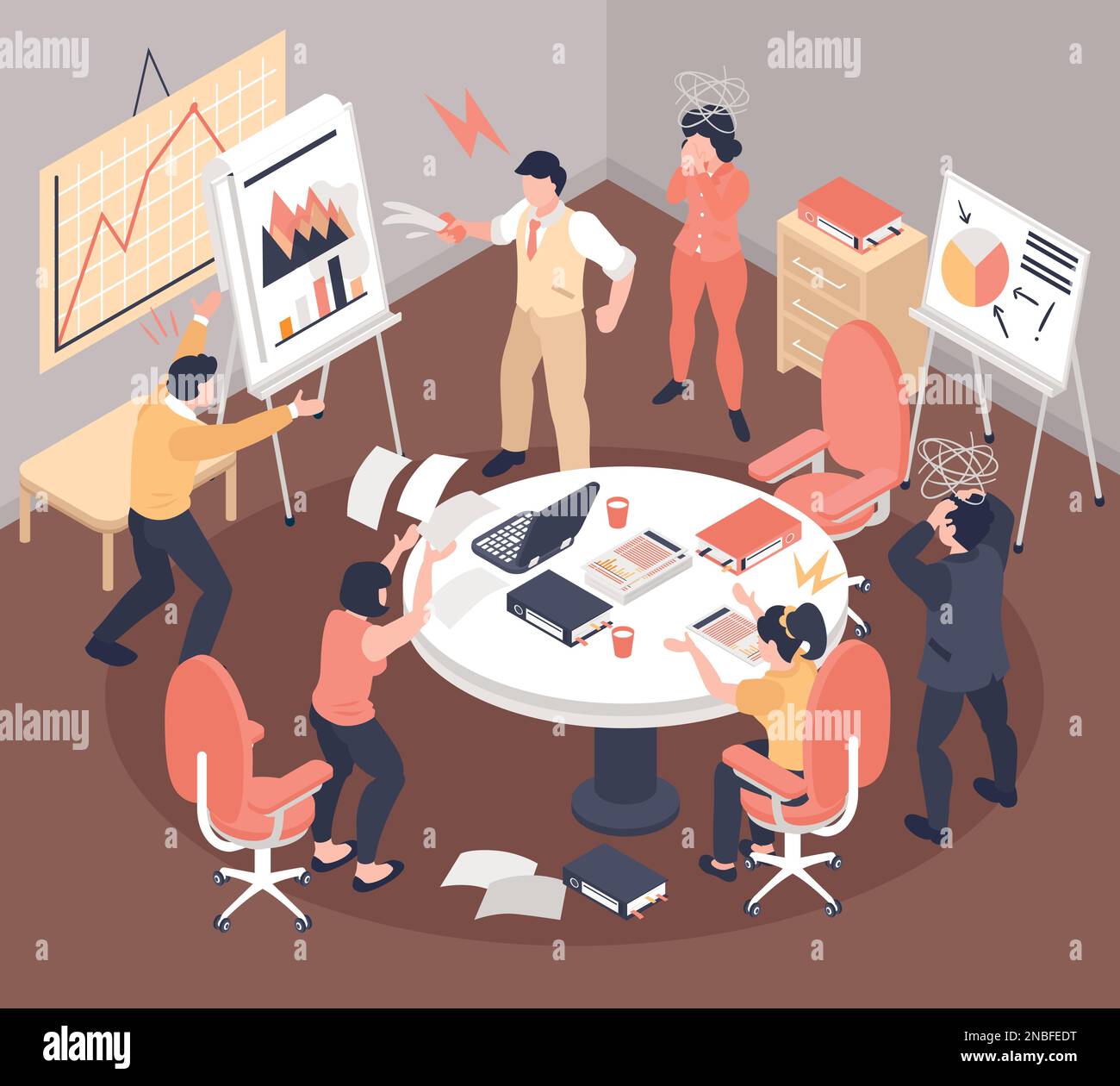 Isometric team conflict concept with business people arguing during ...