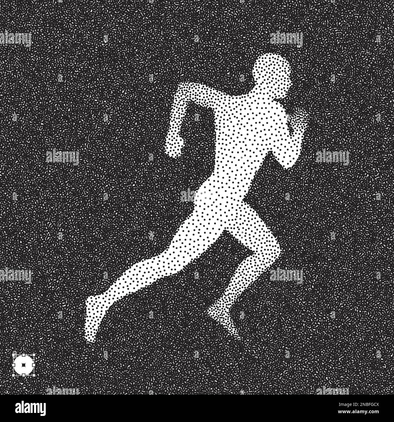 Running man. 3D model of man. Black and white grainy design. Stippling ...