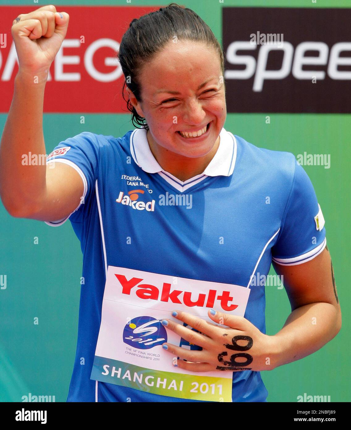 Italy's Alice Franco celebrates the bronze medal she won in the women's ...