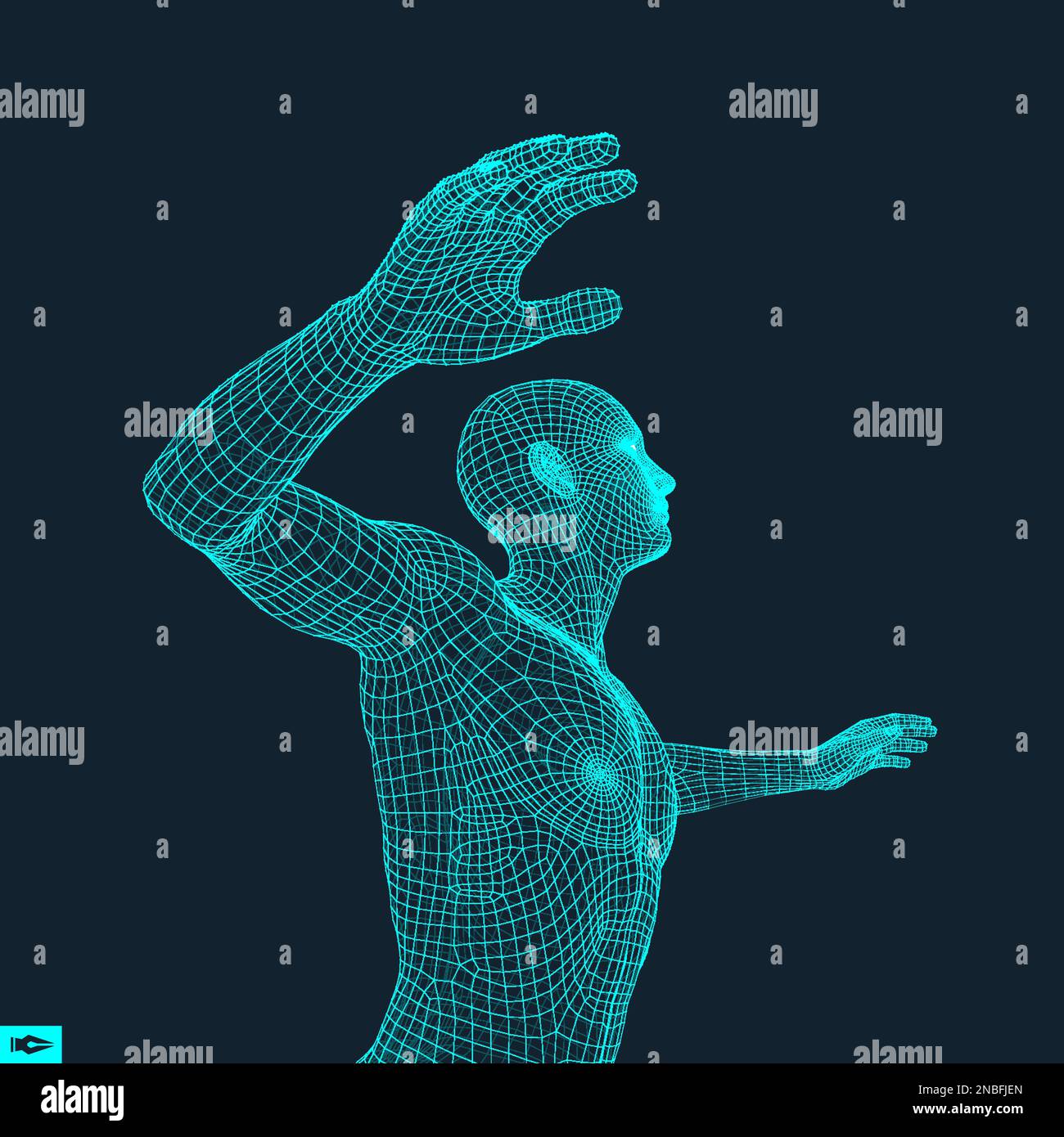 3D Model of Man. Human Body Wire Model. Design Element. Technology ...