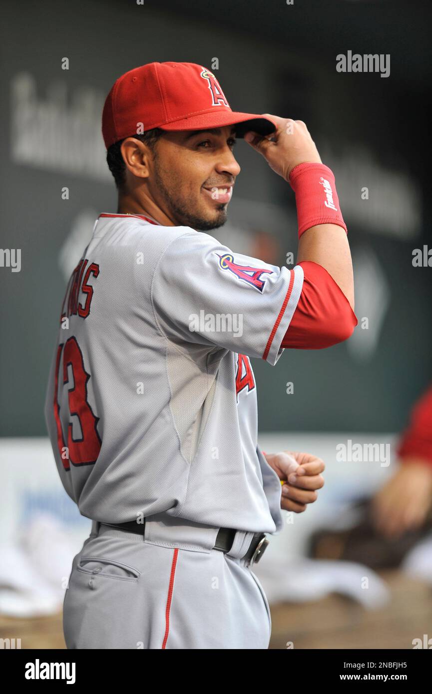 Los Angeles Angels' Maicer Izturis in the dugout before playing the ...