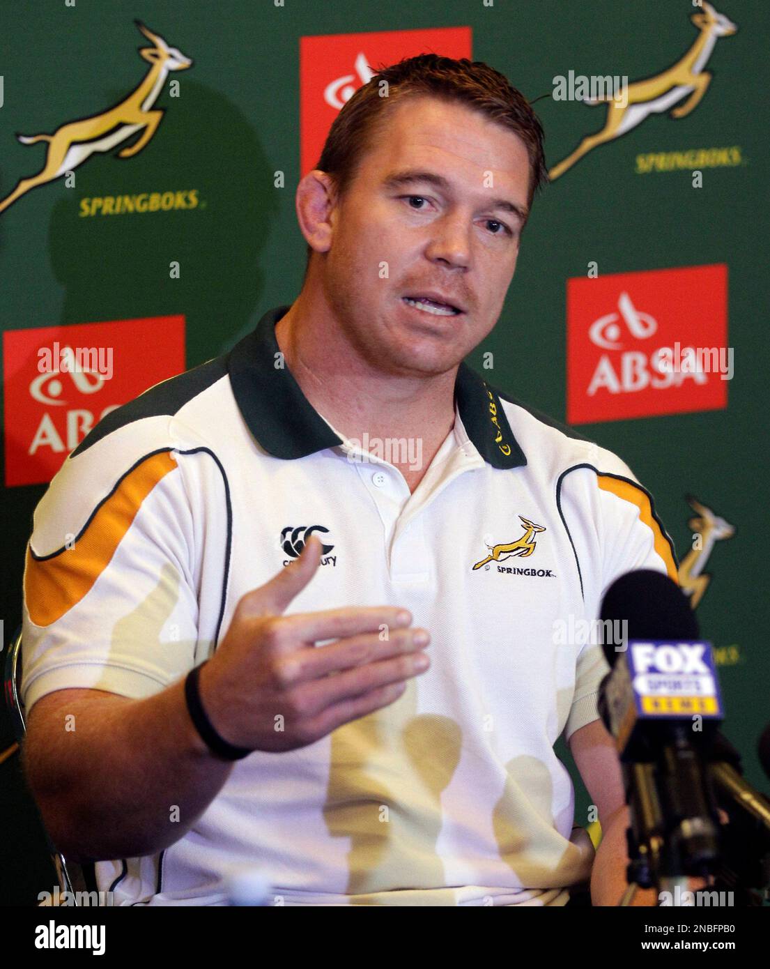 Springboks captain John Smit speaks during a press conference in Sydney ...