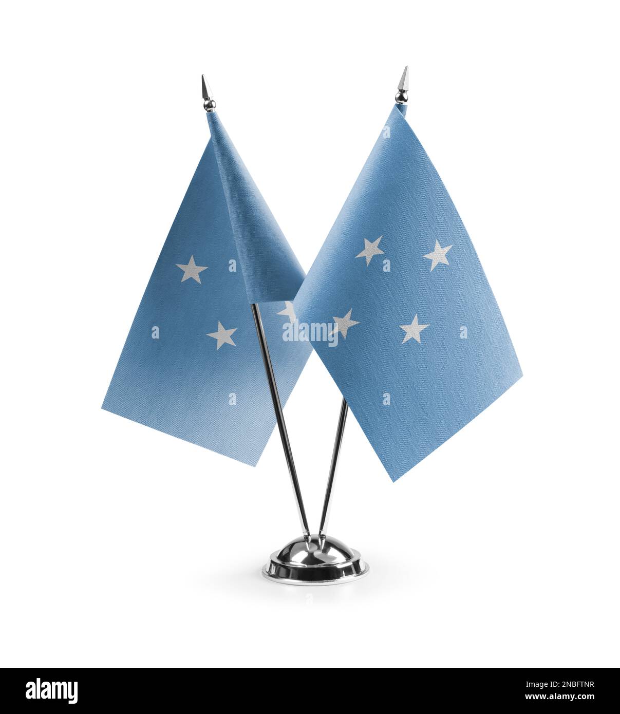 Small national flags of the Federated States Micronesia on a white ...