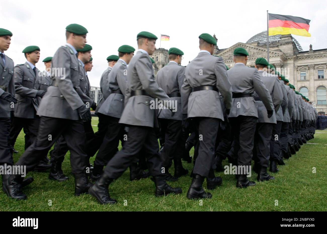 Soldiers march prior to the swearing-in of 470 new German army recruits ...