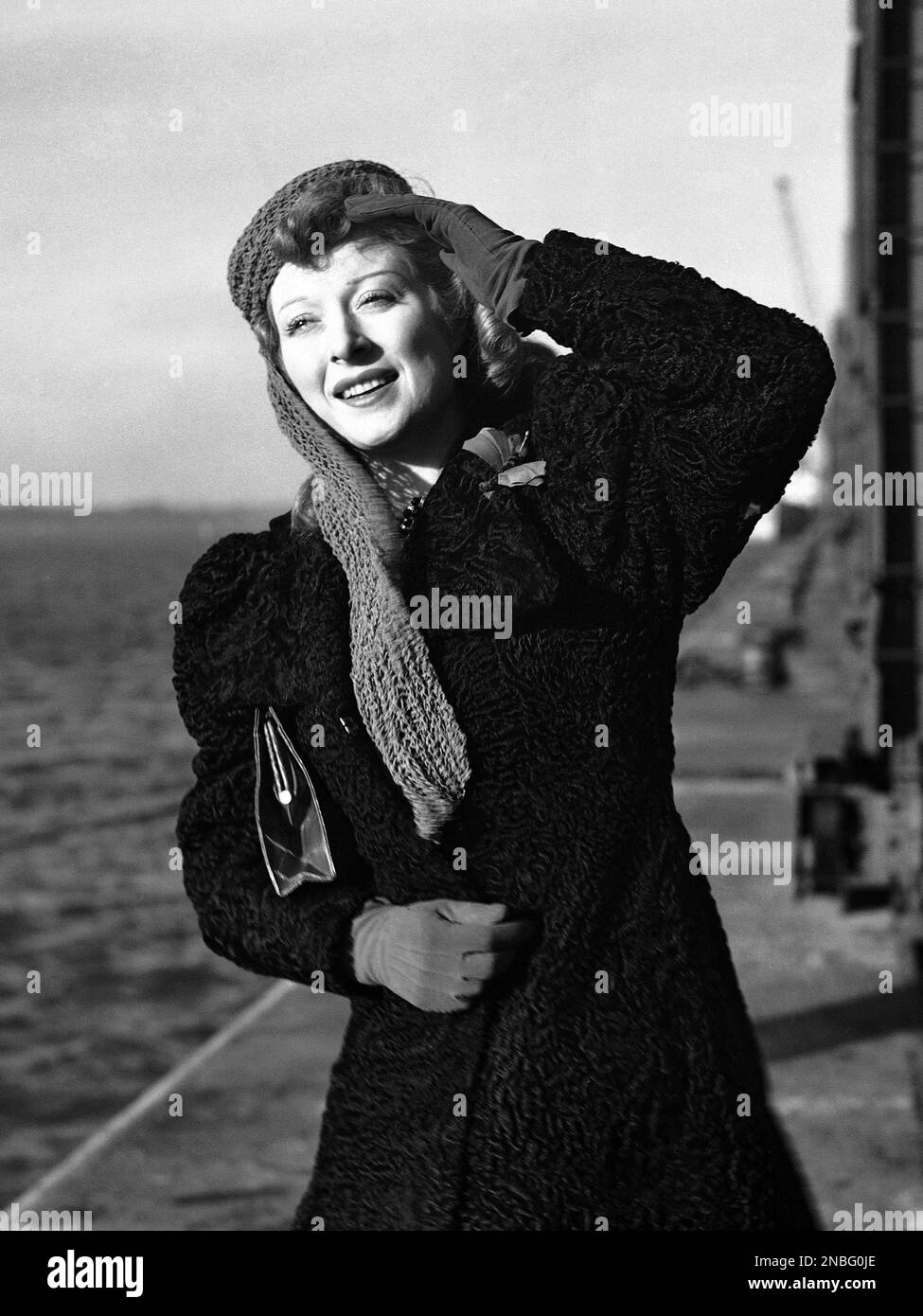British born actress Greer Garson landed at Southampton from Hollywood ...