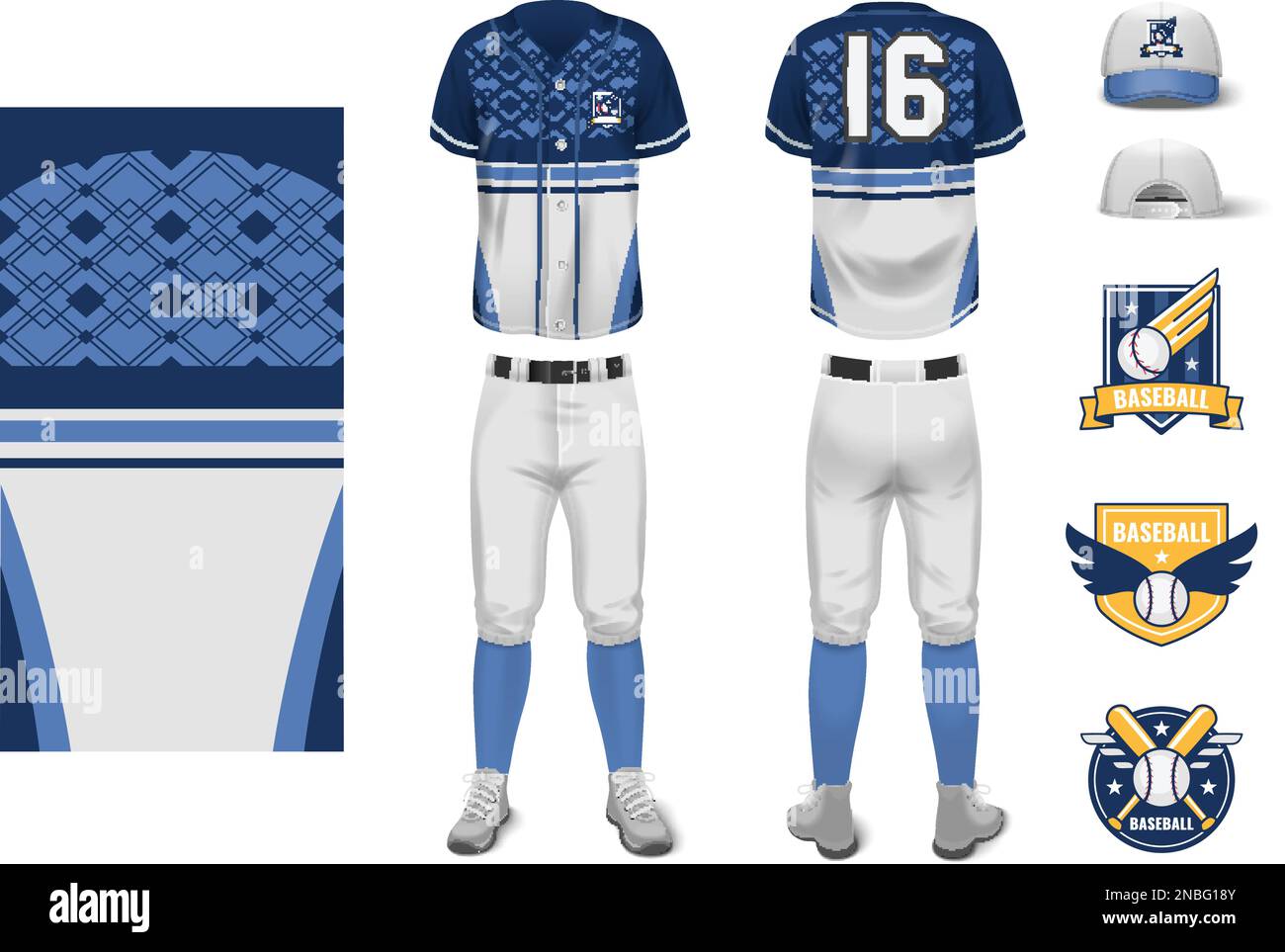 Elements of baseball jersey uniform realistic mockup with headwear and ...