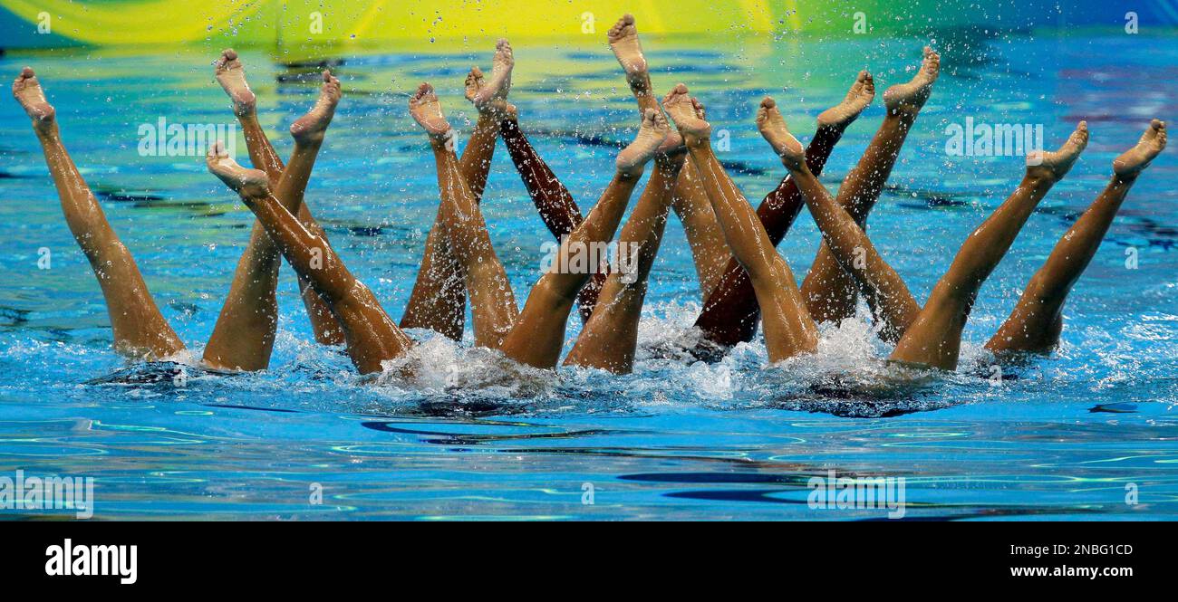 The Colombian compete in the synchronised swimming Teams Free Routine ...
