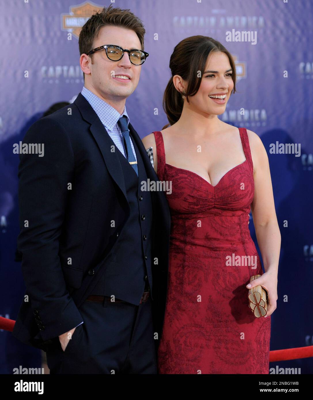 Chris Evans, left, and Hayley Atwell, cast members in "Captain America ...