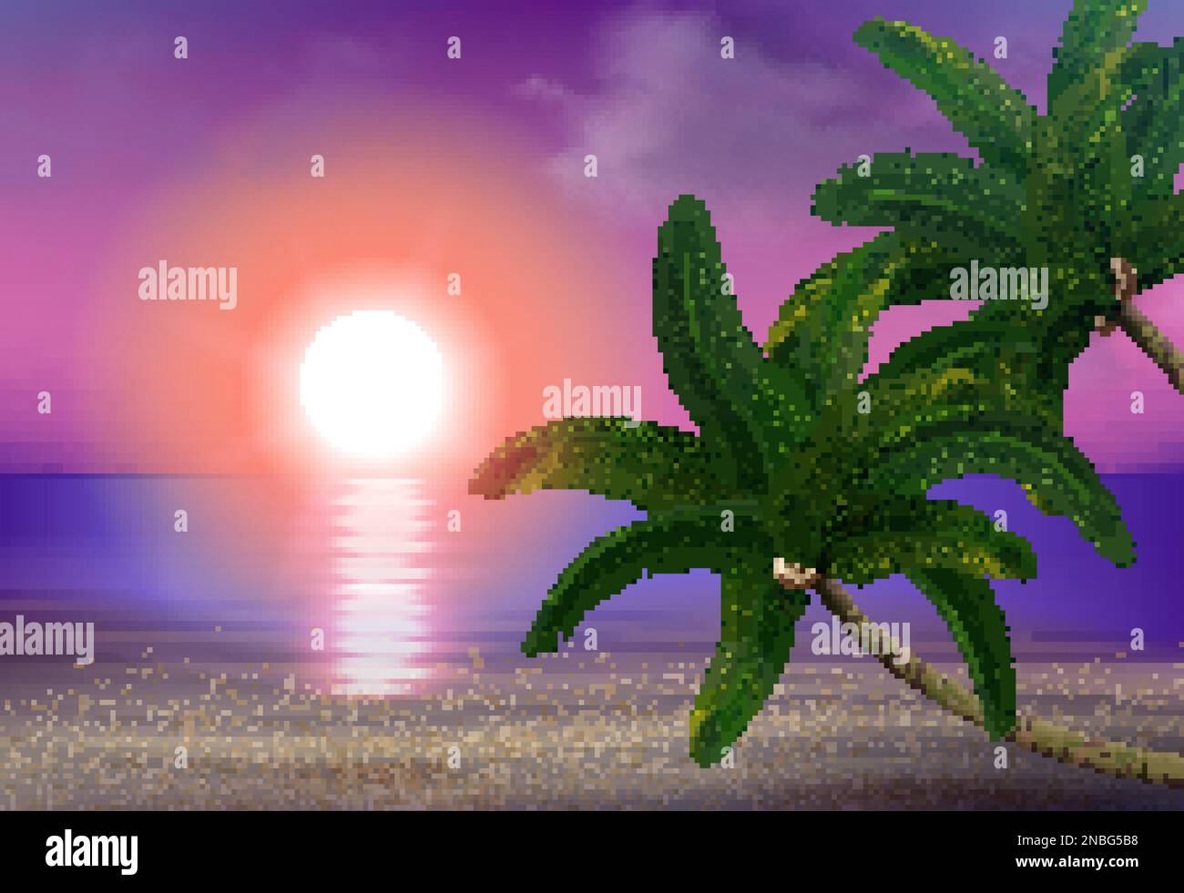 Coconut palm trees sunset beach realistic composition with outdoor ...