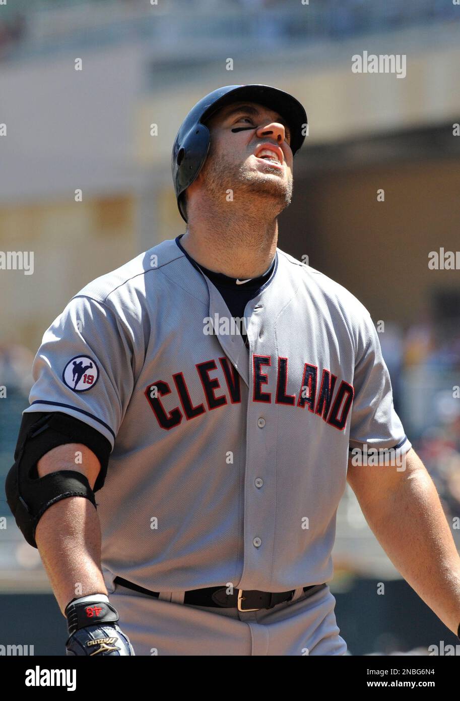 Cleveland Indians' Travis Hafner during the first baseball game of a ...