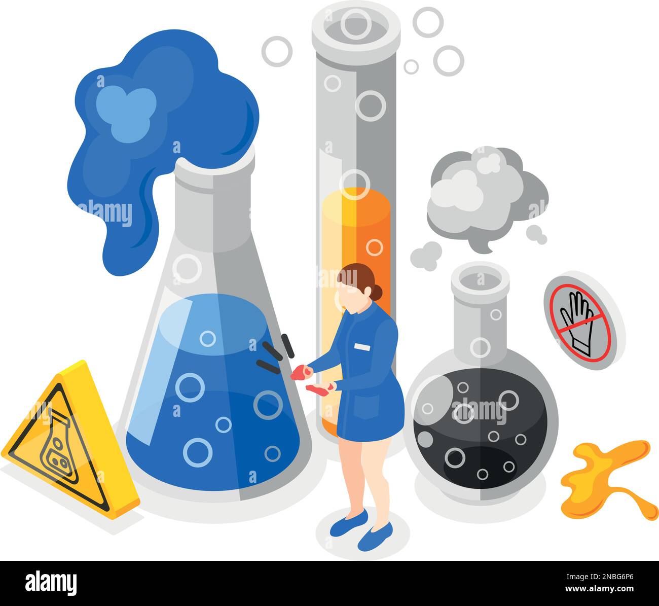 Safety precaution at work place isometric composition with woman having ...