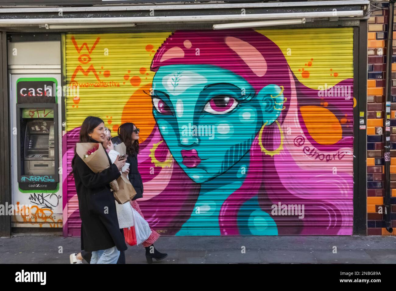 England, London, Spitalfields, Brick Lane, Colourful Street Art Stock ...