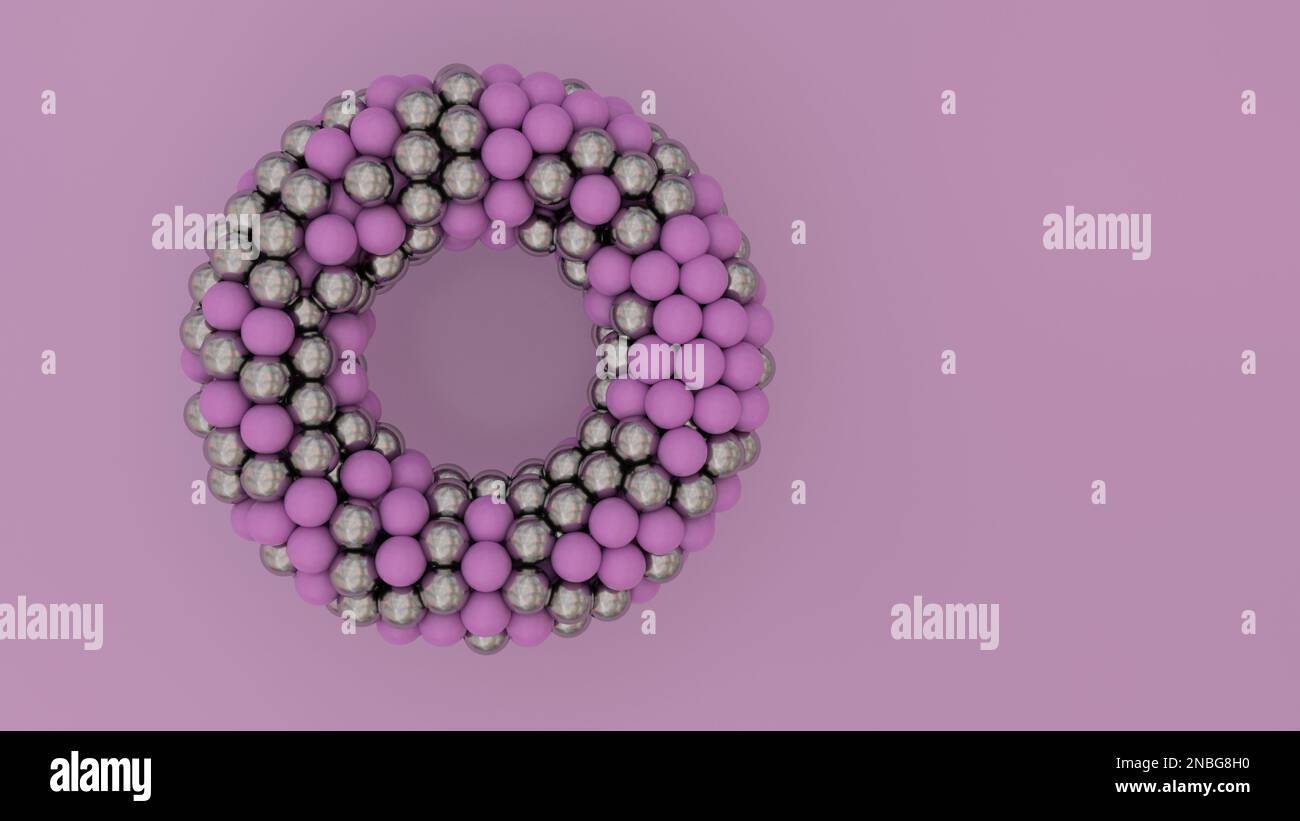 3D illustration of a purple torus with golden capsules on a purple ...