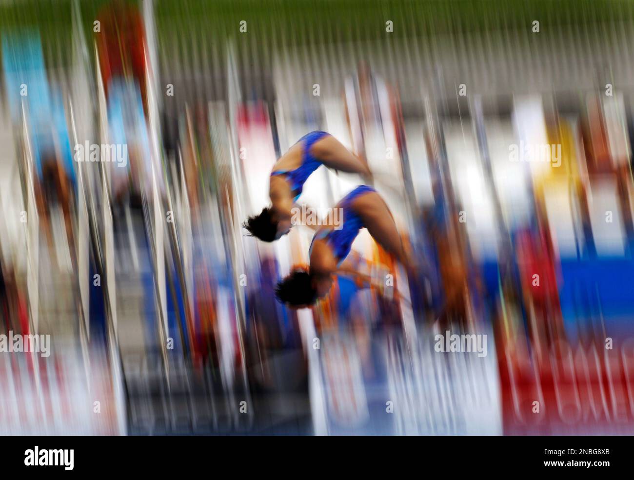 Wang Hao and Chen Ruolin of China practice their dive before the women ...
