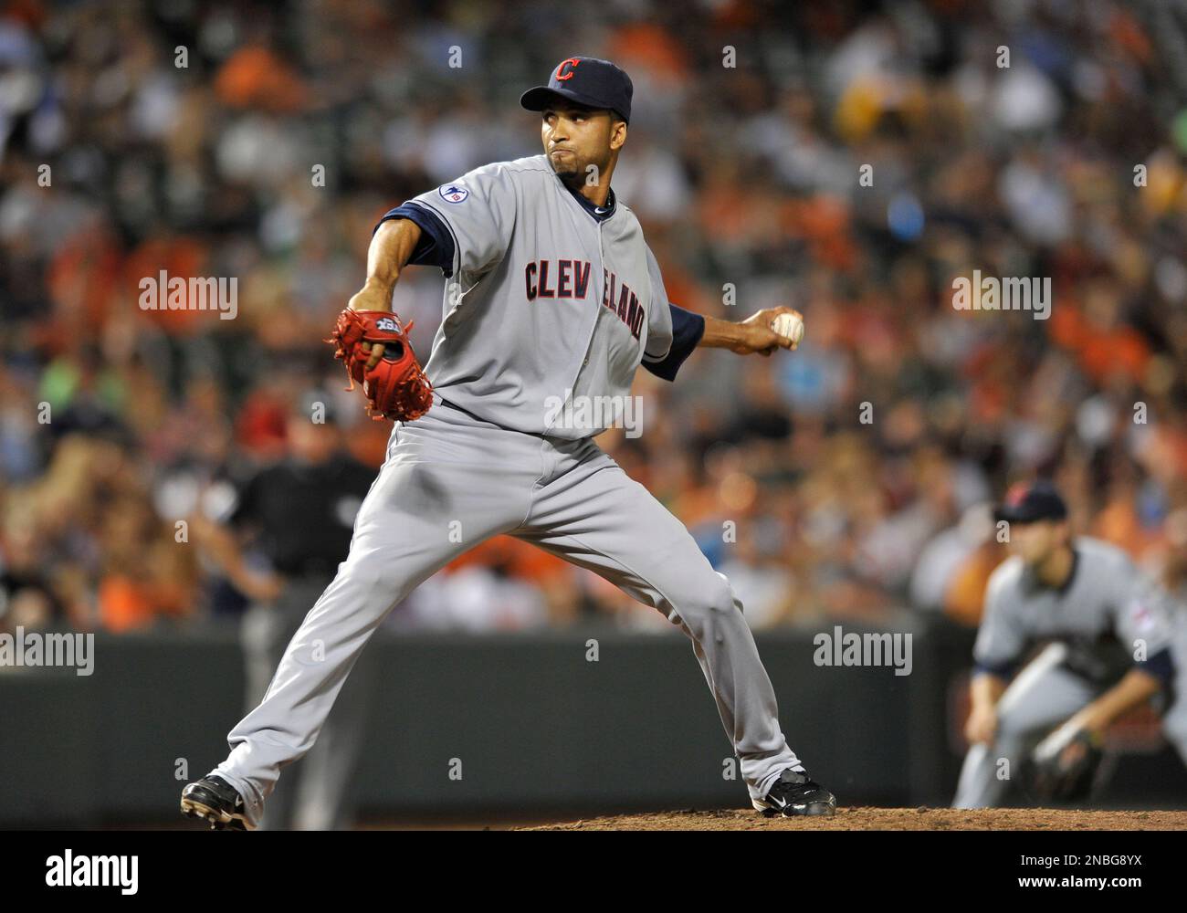 Cleveland Indians pitcher Rafael Perez throws against the Baltimore ...