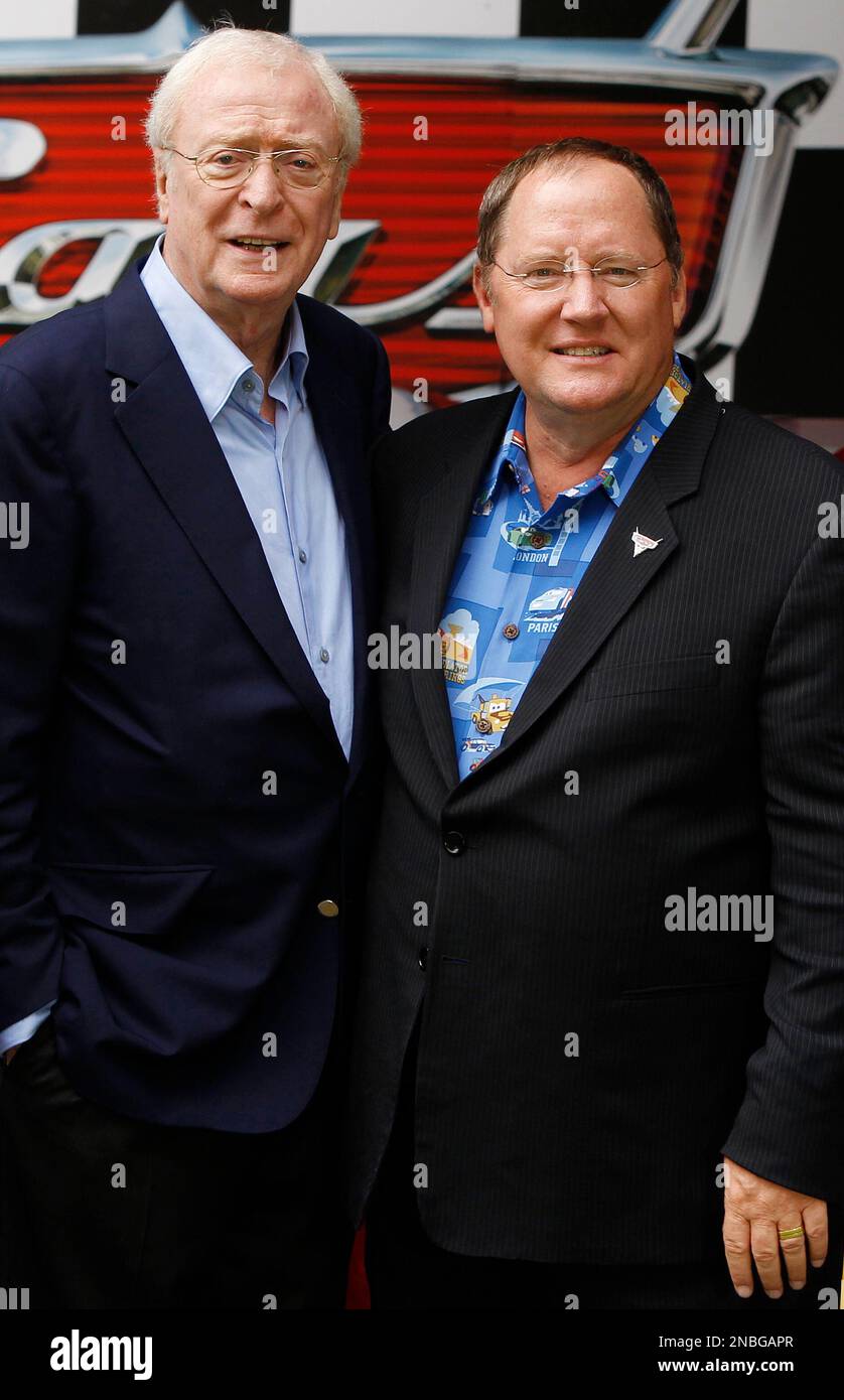 British actor Sir Michael Caine, left, and U.S producer John Lasseter ...