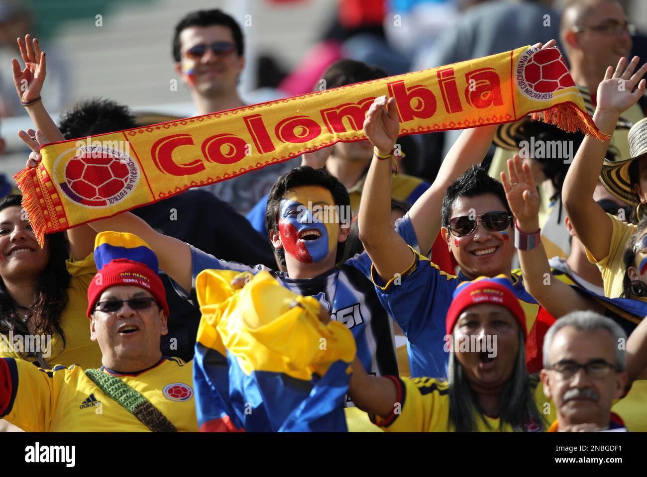 Colombian fans cheer before a Copa America quarterfinal soccer match ...