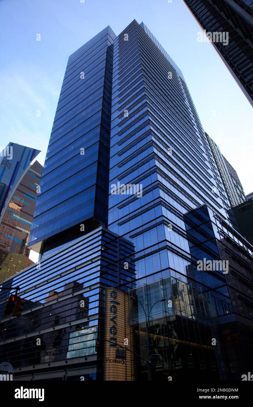 Times Square Plaza, also known as 11 Times Square, towers over 8th Ave ...