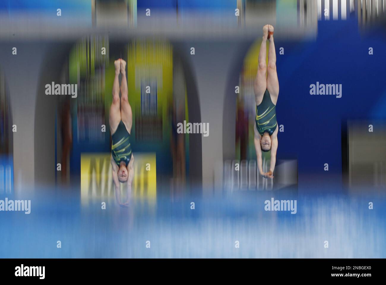 Australia's Anabelle Smith and Sharleen Stratton dive during the women ...
